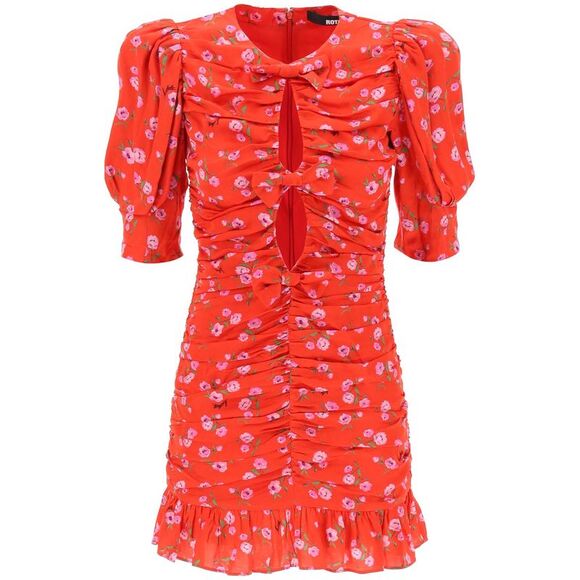 ROTATE | Dresses | Rotate Floral Printed Satin Mini Dress With Ruching ...